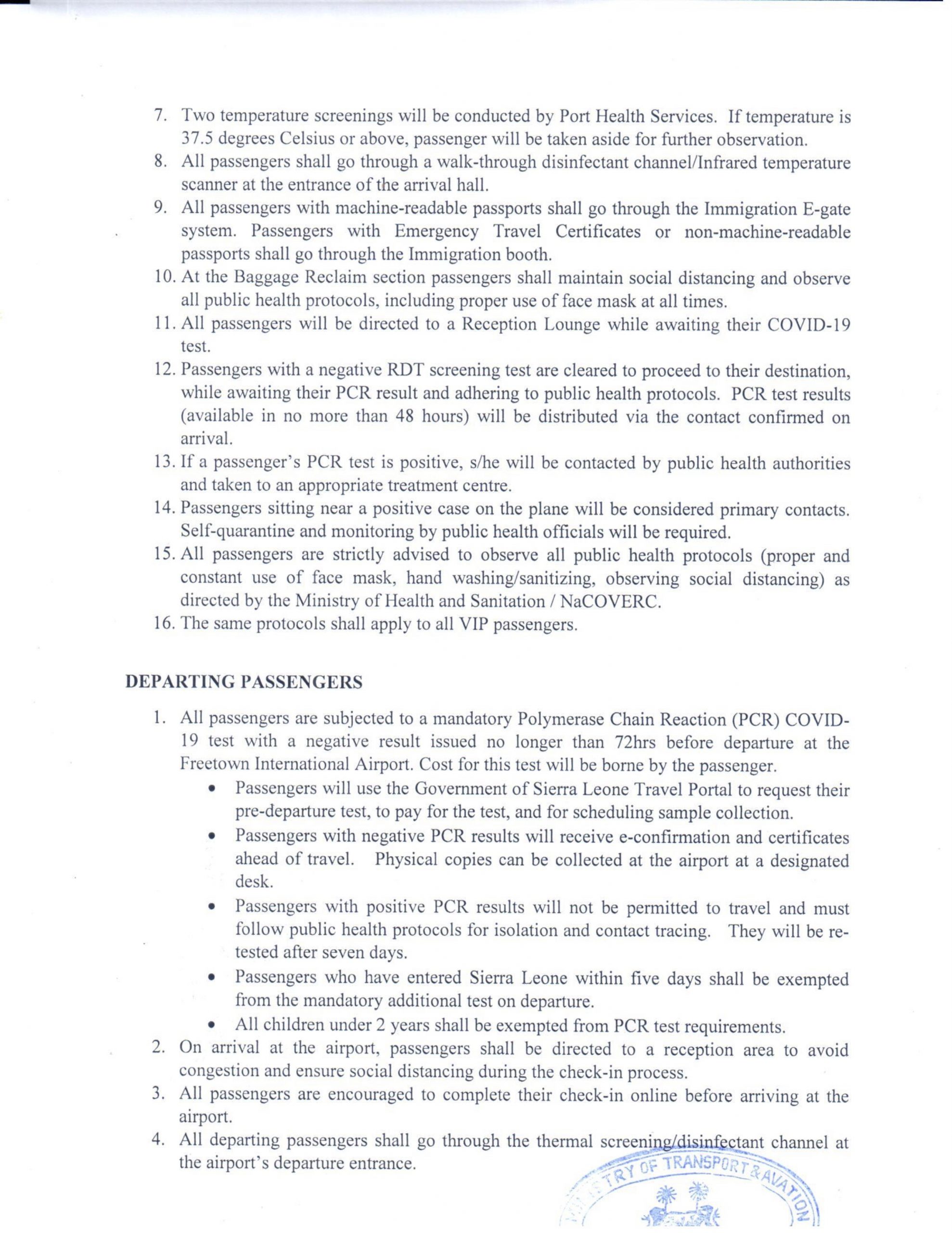 Sierra Leone Air Travel Advisory Public Notice | OWLPRESS
