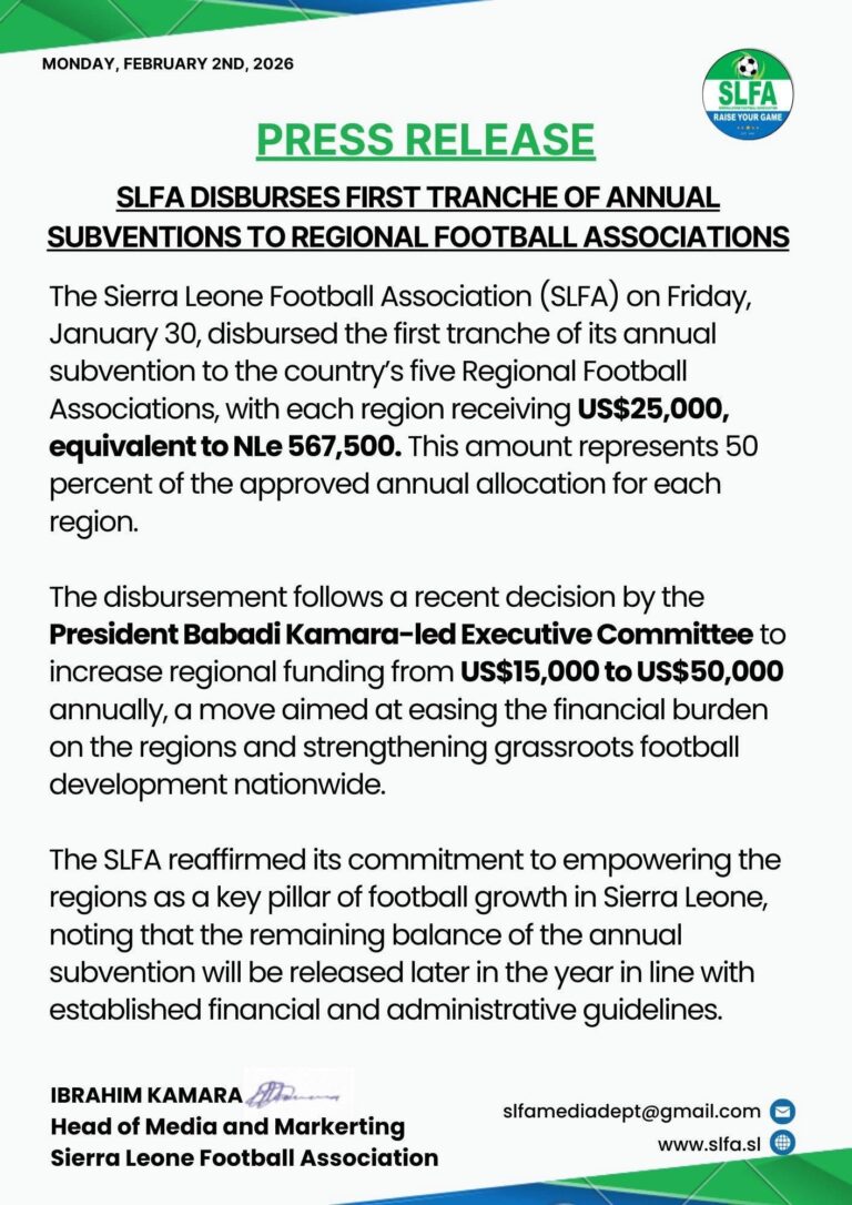 SLFA Disburses First Tranche of Annual Subventions to Regional Football ...